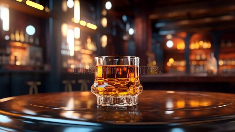 Glass of Whiskey on a Wooden Table in a Pub or Restaurant Stock ...