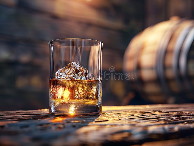 Glass of Whisky Positioned Elegantly on a Rustic Wooden Table, with a ...