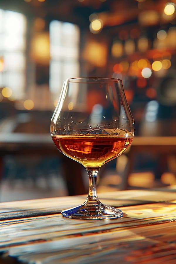 Glass of Whisky Positioned Elegantly on a Rustic Wooden Table, with a ...