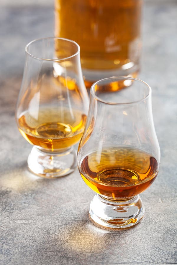 Glass of Whisky Spirit Brandy on Grey Concrete Background Stock Photo ...