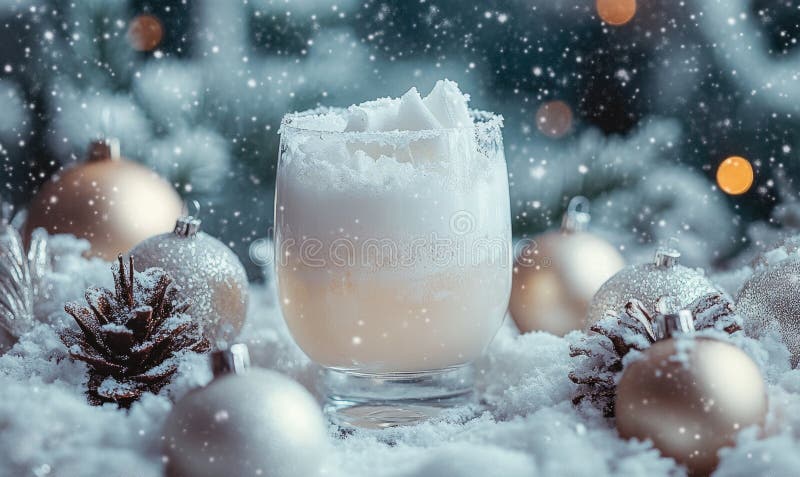 A Glass of White Liquid with a Snowflake on Top Stock Photo - Image of ...