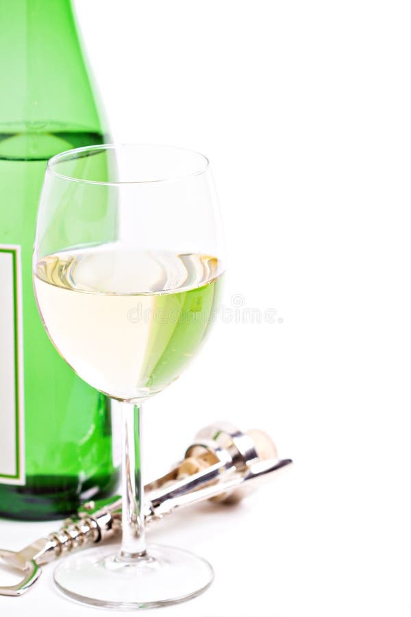 Glass of White Wine with Bottle Stock Photo - Image of drink, white ...