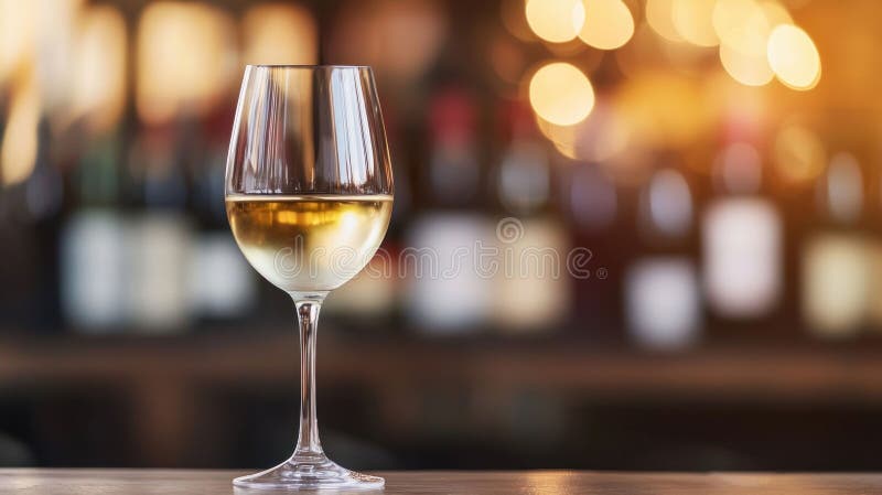 Glass of White Wine in Elegant Bar Setting Stock Illustration ...