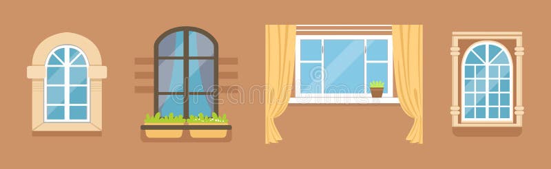 Glass Window of Various Type As Architectural Outdoor Object Vector Set ...