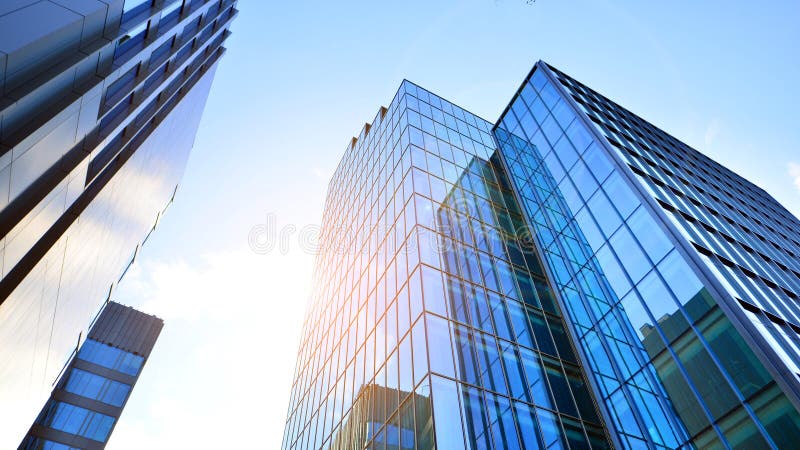 Looking Up Blue Modern Office Building. Stock Image - Image of ...