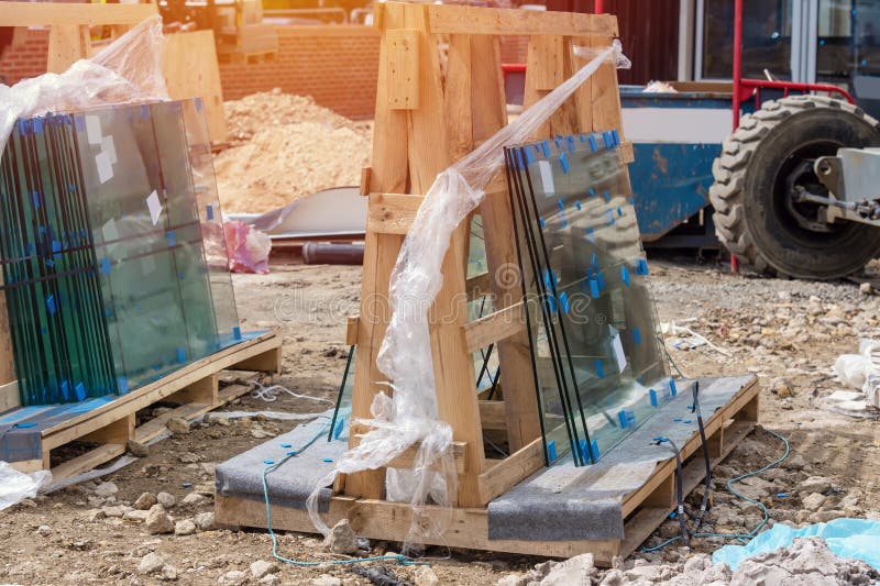 Glass for Windows Delivered To Construction Site Stock Image - Image of ...