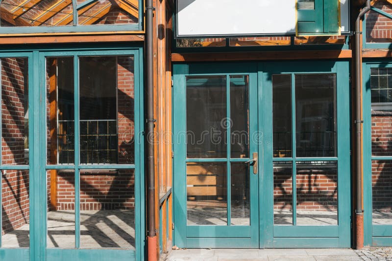 Glass Windows and Doors with Turquoise Frames Stock Photo - Image of ...