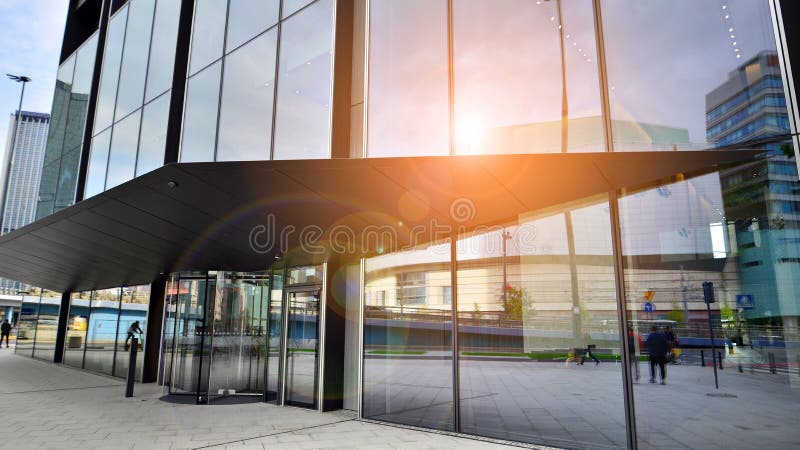 Glass Windows and Sidewalks in Office Buildings. Stock Photo - Image of ...