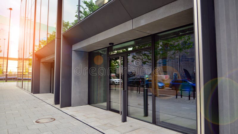 Glass Windows and Sidewalks in Office Buildings. Stock Photo - Image of ...
