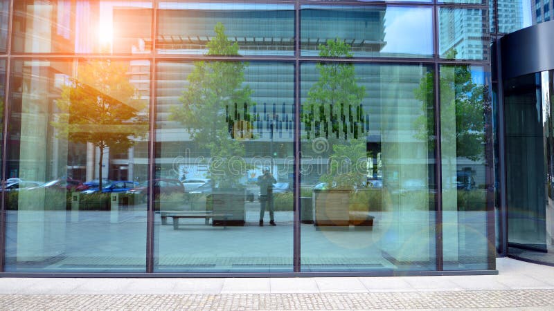 Glass Windows and Sidewalks in Office Buildings. Stock Photo - Image of ...
