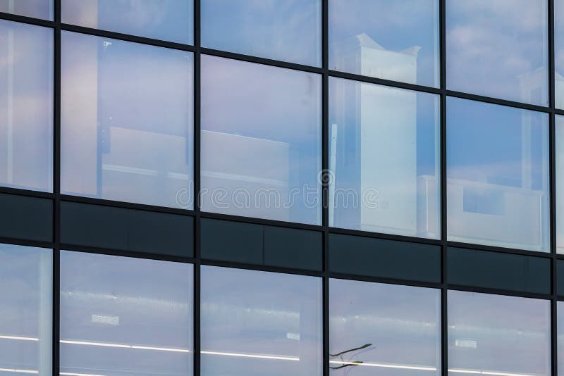 Glass Windows of a Typical Commercial Building. Background with Copy ...