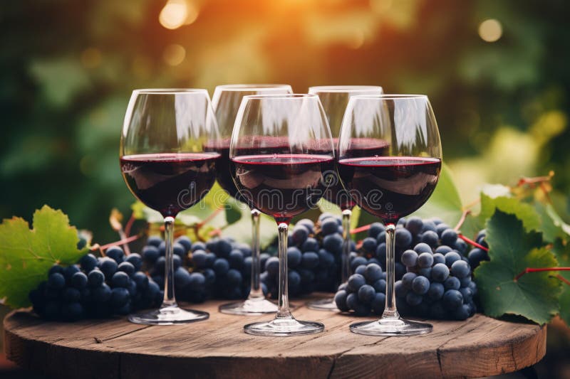 Glass of Wine Against the Backdrop of a Vineyard Stock Photo - Image of ...