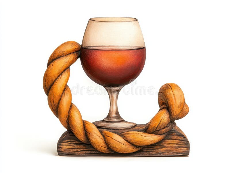 Glass of Wine with Braided Rope Handle. Stock Illustration ...