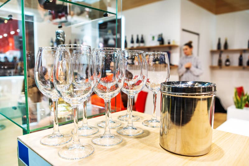 Glass Wine Glasses on the Table. Preparing for a Wine Tasting in the ...