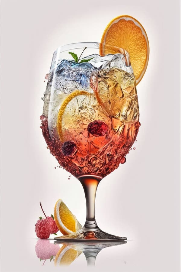 Glass of Wine with Ice, Oranges, and Raspberries. Generative AI Stock ...