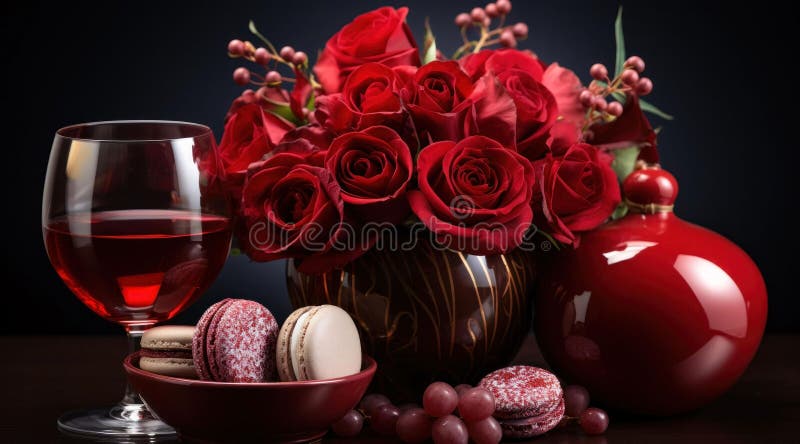 Glass of Wine and Roses Wine and Rose Wine and Roses Stock Illustration ...