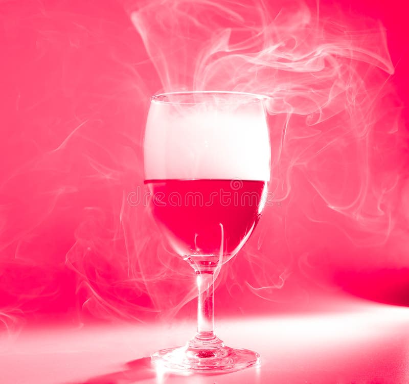 Glass of Wine with Smoke on Red Back Ground Stock Photo - Image of ...