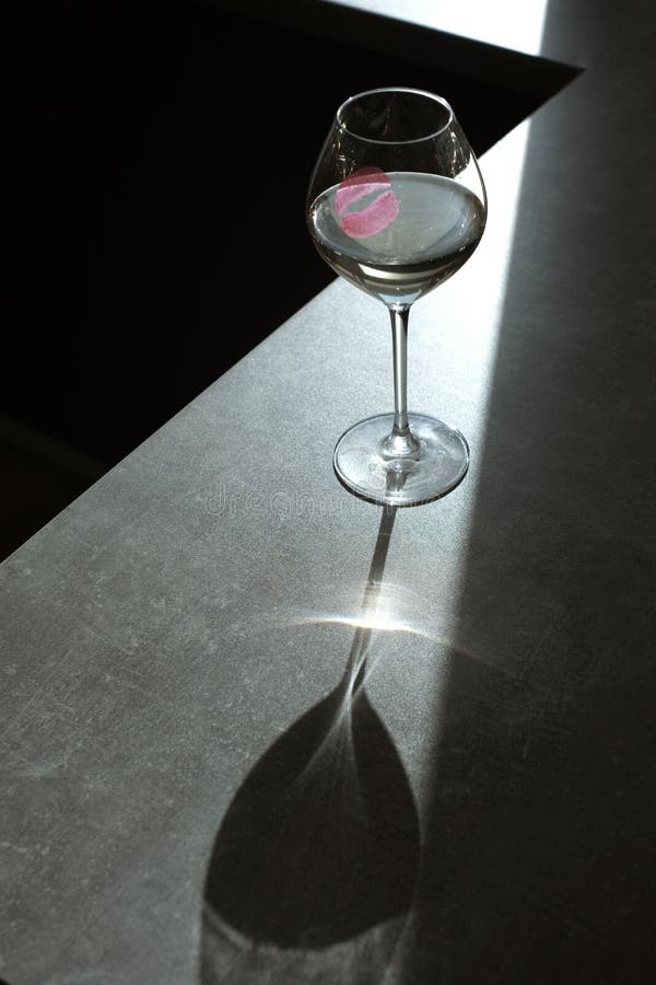 Glass of Wine on Table with Lipstick Print Stock Photo - Image of ...