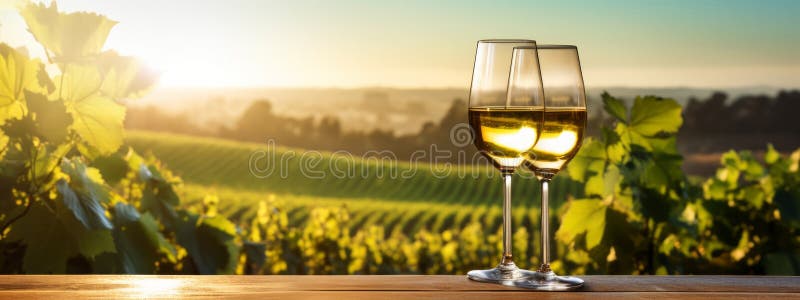 A Glass of Wine is on a Table Overlooking a Vineyard Stock Image ...