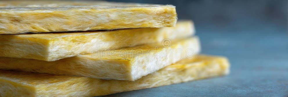 Glass Wool Insulation Sheets Reflecting Light, Arranged in Layers in an ...