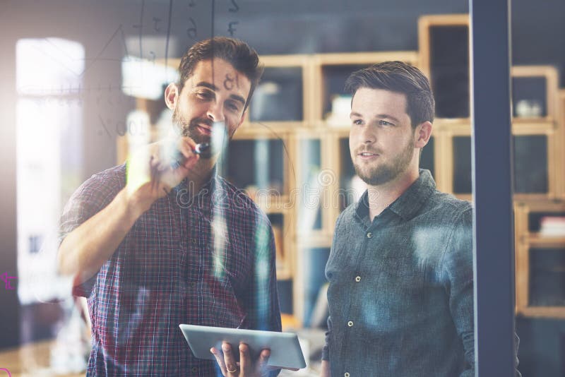 Glass, Writing and Business People with Tablet in Office Meeting for ...