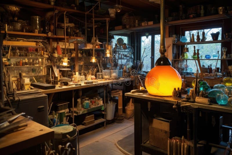 Glassblowing Studio with Various Equipment Stock Illustration ...
