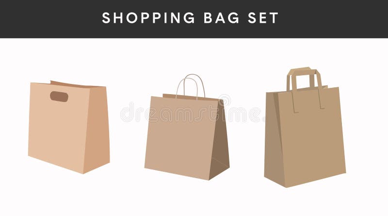 Shopping Bags Set. Vector Isolated Editable Set of Paper Shopping Bags ...