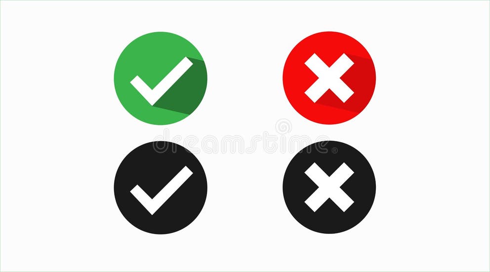 Yes and No or Right and Wrong or Approved and Declined Icon Set. Stock ...