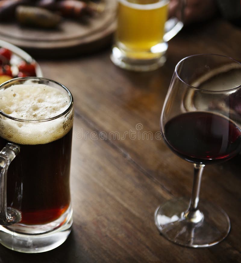 Alcohol Bar on Table at Wedding Reception in Restaurant. Different ...