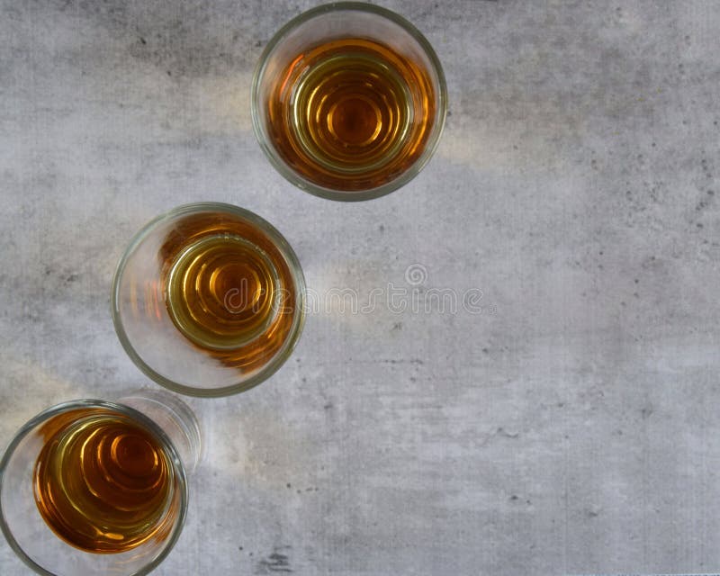 Glasses with Alcoholic Drink Top View on Concrete Cold Background ...