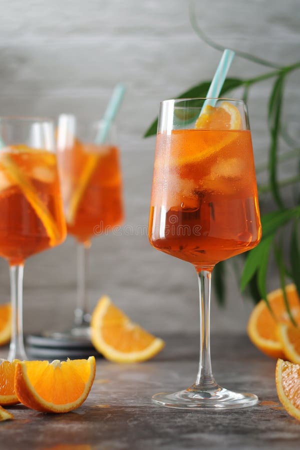Glasses with Aperol Spritz Cocktail Stock Image - Image of drink ...