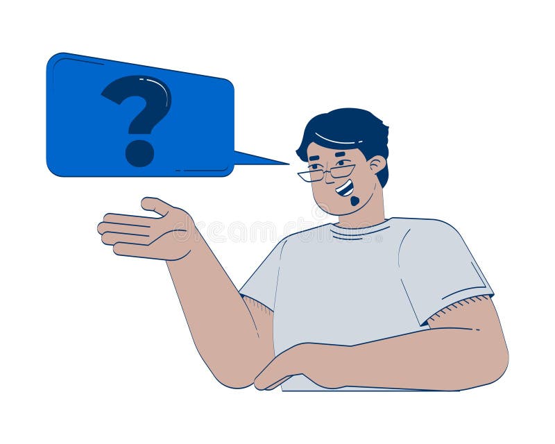 Glasses Arab Man Asking Question with Speech Bubble 2D Doodle Character ...