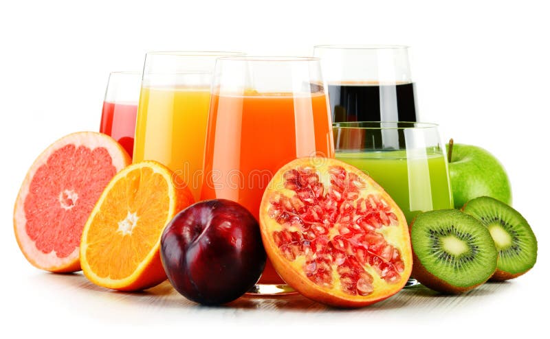 Glasses of Assorted Fruit Juices on White. Detox Diet Stock Photo ...