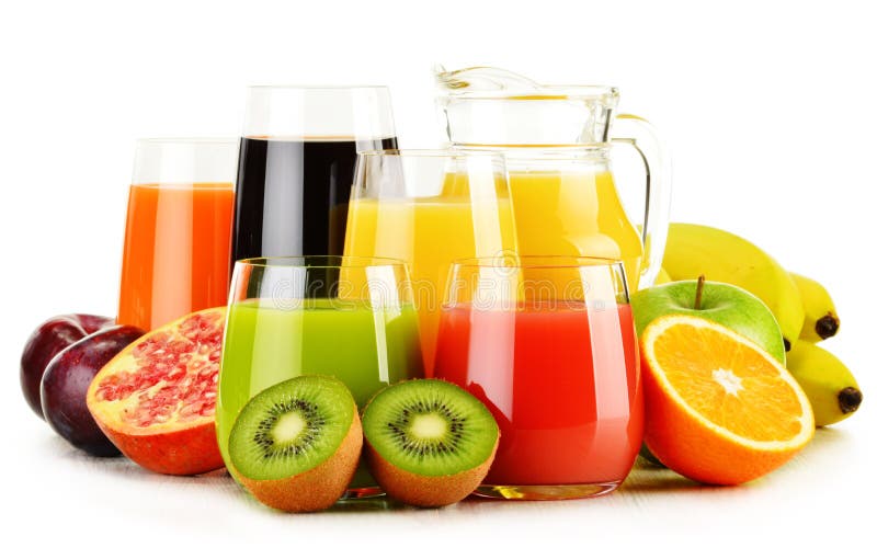 Glasses of Assorted Fruit Juices on White. Detox Diet Stock Image ...