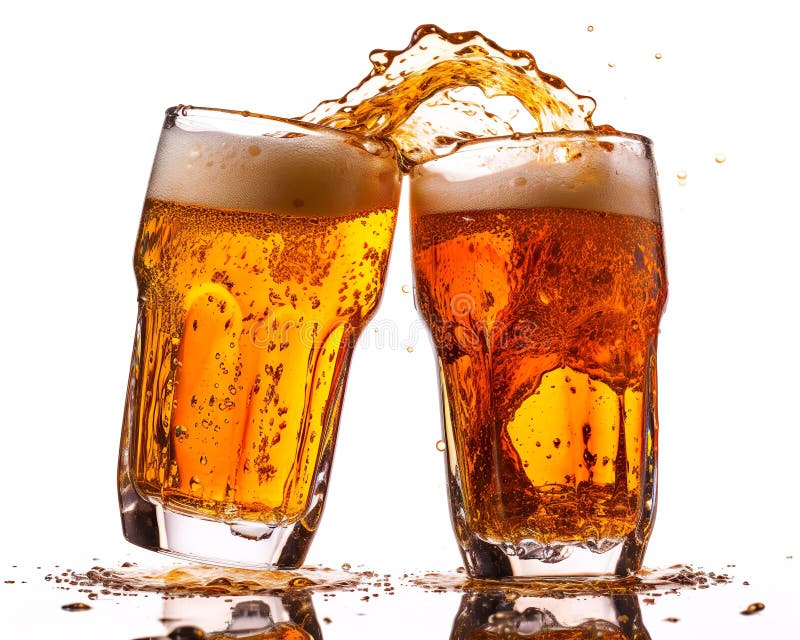 Glasses of Beer Toasting Creating Splash. Generative Ai. Stock ...