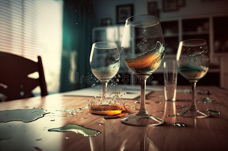 Glasses with Beer and Wine Spilled on Table in Room after Party Stock ...