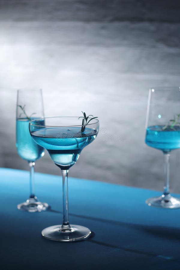 Glasses with Blue Alcohol Cocktail Ready for a Party Stock Photo ...