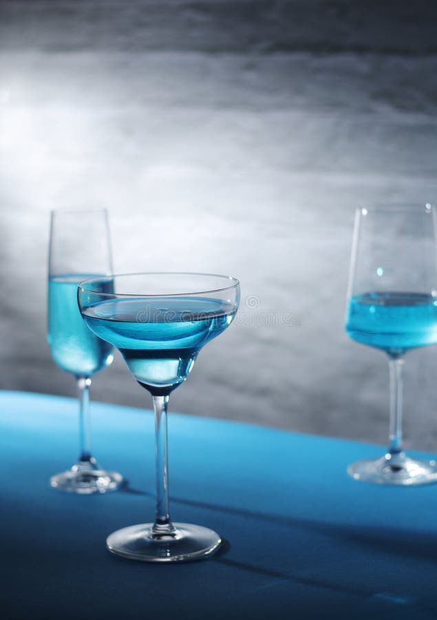Glasses with Blue Alcohol Cocktail Ready for a Party Stock Image ...