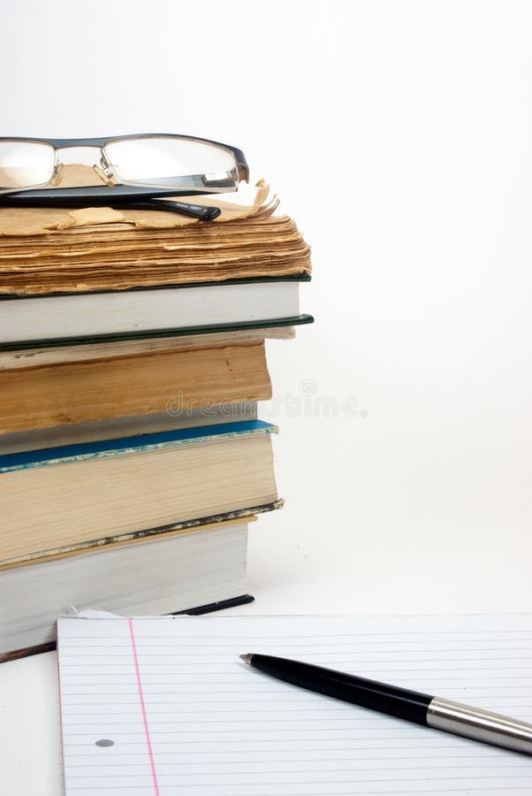 Glasses,books,pen and Paper Stock Photo - Image of stained, knowledge ...
