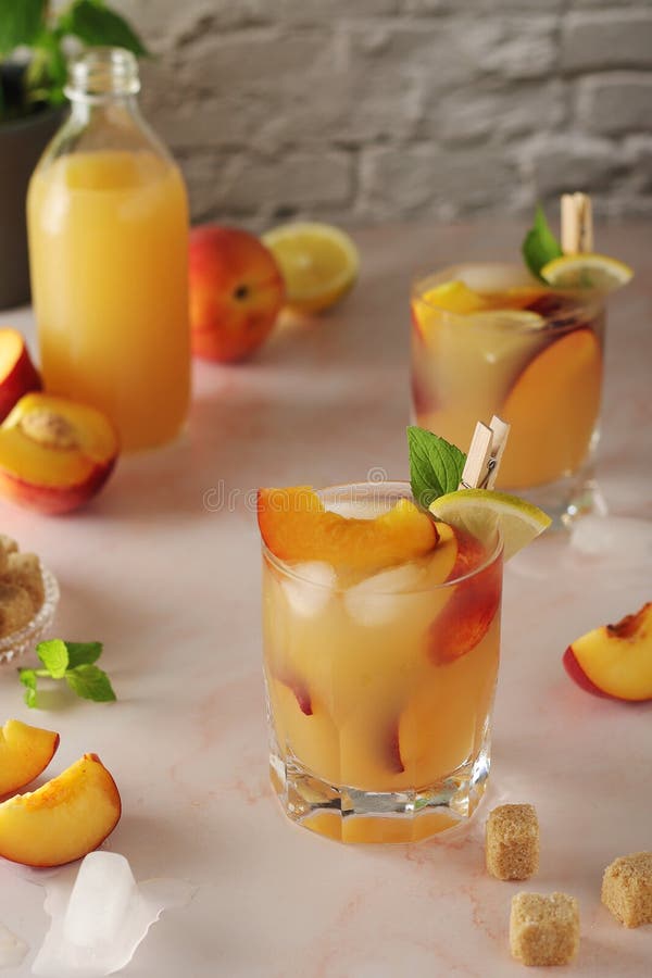 Glasses with Peach Juice Cocktail Stock Photo - Image of juice, fresh ...
