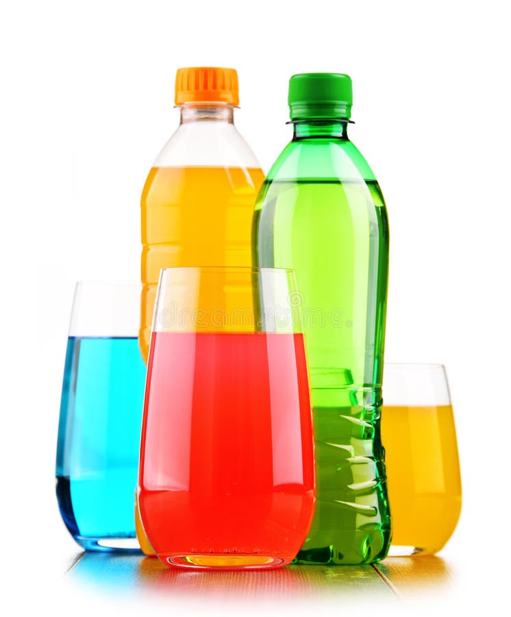 Glasses and Bottles of Assorted Carbonated Soft Drinks Stock Photo ...