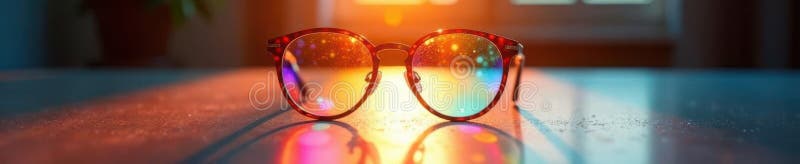 Glasses Cast Rainbow Spectrum on Surface, Sunlit Scene , Sun, Surface, Optics Stock Illustration ...