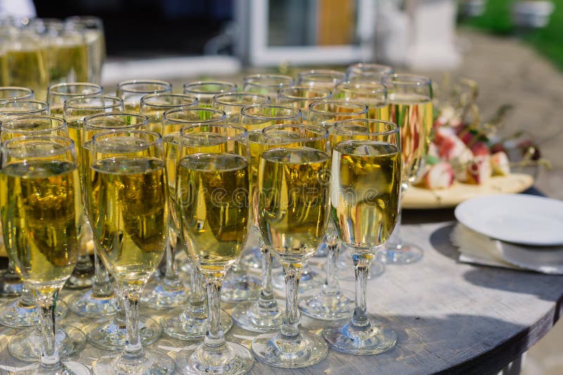 Glasses of Champagne on the Buffet Table for Guests. Stock Image ...