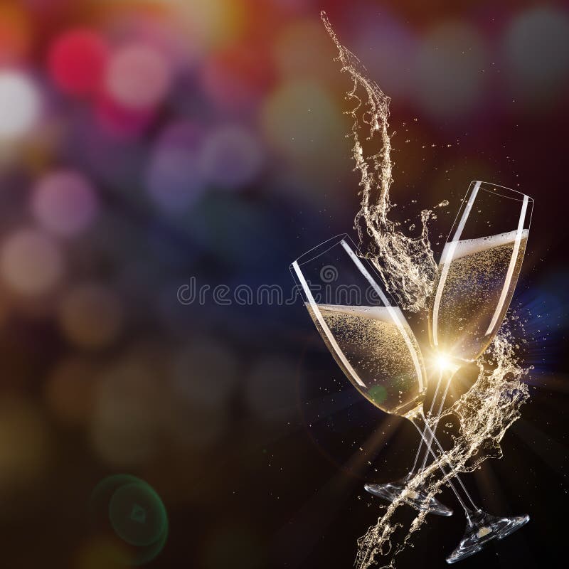 Glasses of Champagne with Splash Stock Image - Image of celebration ...