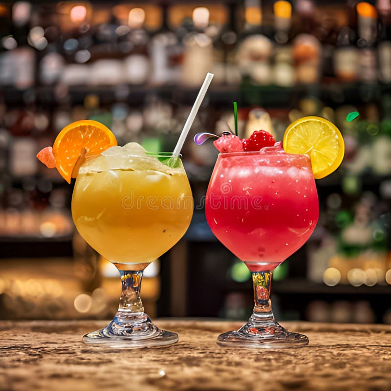 Cocktails On The Bar Counter In A Nightclub Stock Illustration