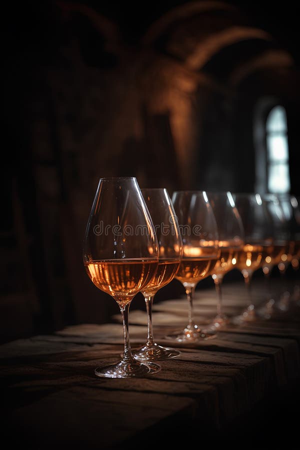 Glasses of Cognac on the Table in the Cellar of Traditional Winery ...