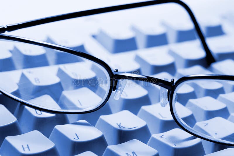 Glasses on Computer Keyboard Stock Image - Image of closeup, connection ...