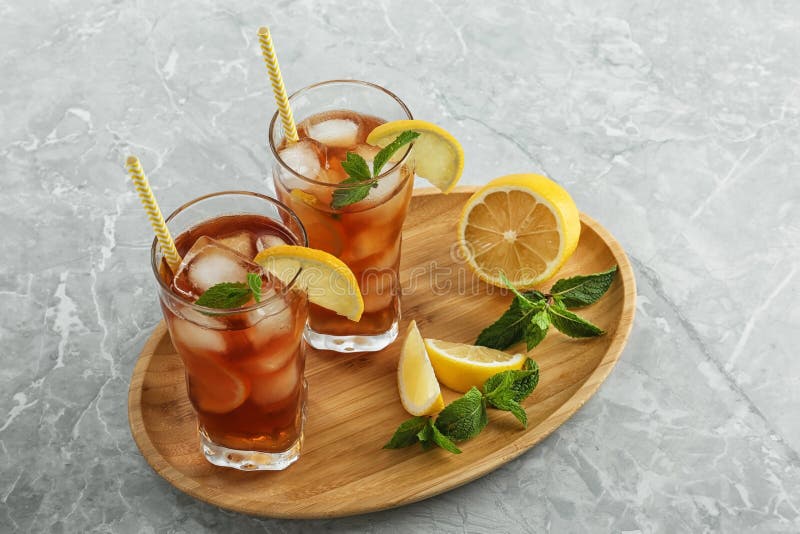 Glasses of Delicious Iced Tea on Table Stock Image - Image of drink ...