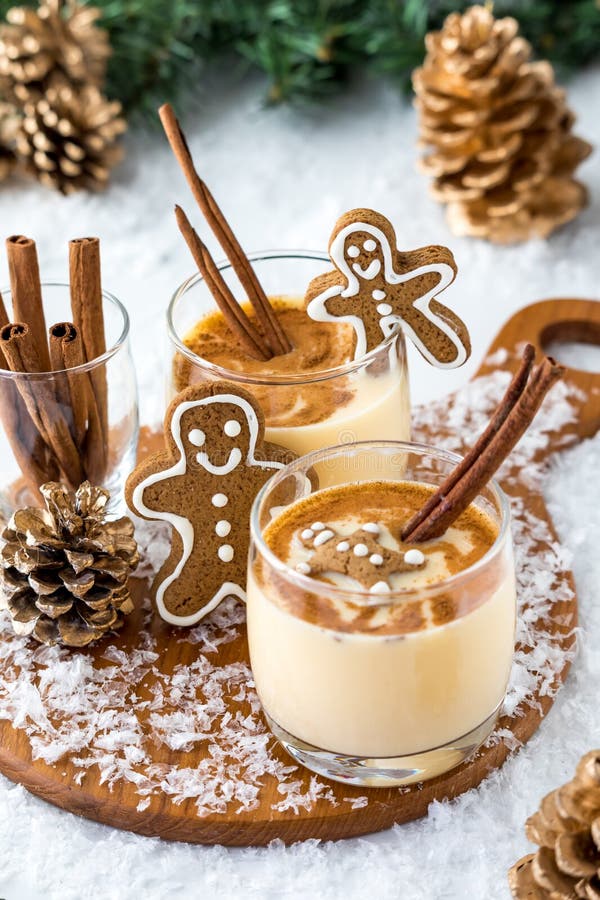 Glasses of Egg Nog with Cinnamon and Gingerbread Cookies. Stock Photo ...