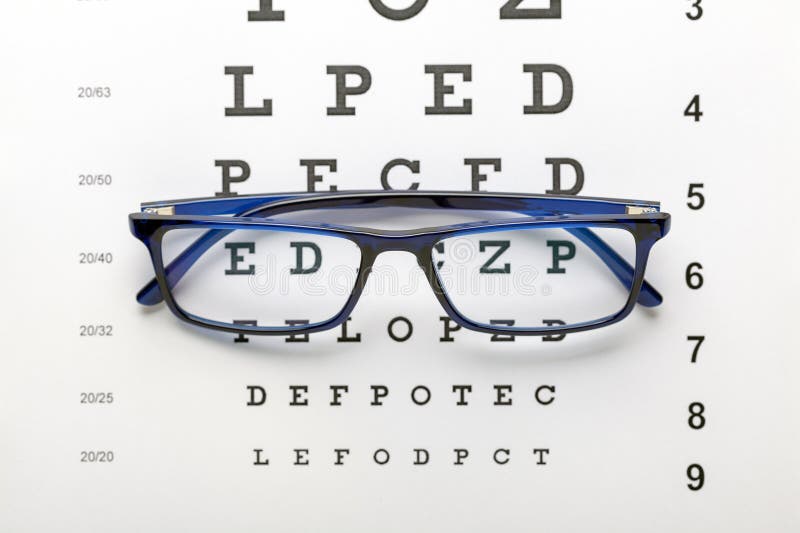 Glasses on an Eye Check Chart Stock Photo - Image of vision, test ...